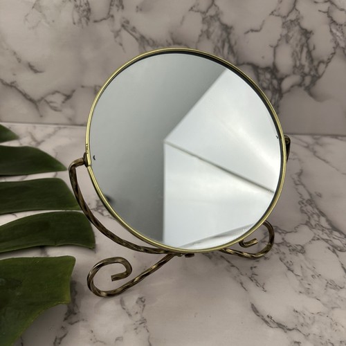 Vintage 70s Small Bathroom Vanity Mirror Magninfying Beauty Gold Round ...