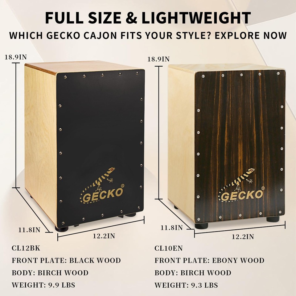 GECKO Cajon BOX Drum-Wooden Percussion Box musical instrument bass drum ...