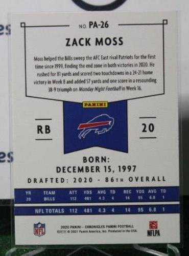 2020 PANINI CHRONICLES ZACK MOSS # PA-26 ROOKIE NFL BUFFALO BILLS ...