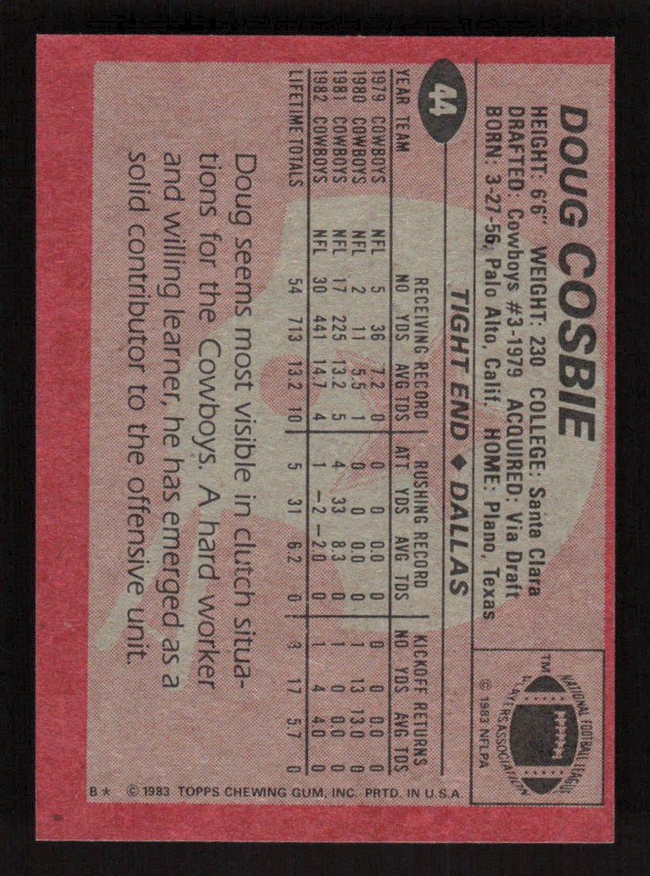 1983 Topps #44 Doug Cosbie Dallas Cowboys | eBay