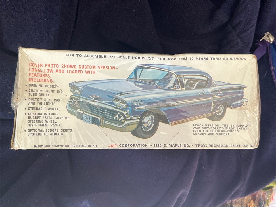 Vintage Rare 1960's AMT '58 Chevy Impala Model Kit T273 - New Open Box ...