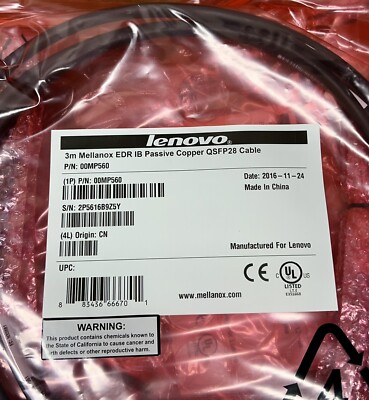 NEW, OPEN BOX Lenovo 00Mp560 3m Mellanox EDR IB Passive Copper Qsfp28 ...