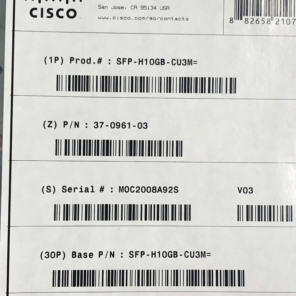 CISCO SPF-H10GB-CU3M 37-0961-03 3M 10GB Brand new Unopened | eBay