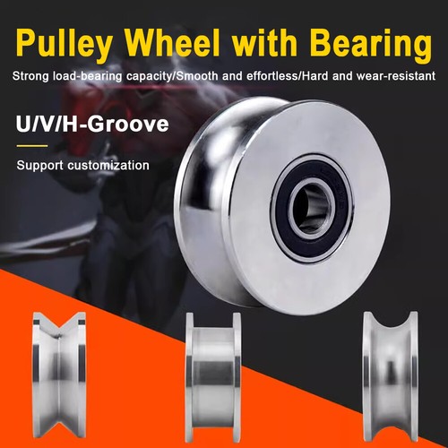 OD 34-68mm “U/V/H” Groove Pulley Wheel with Bearing, for Rope or Wire ...