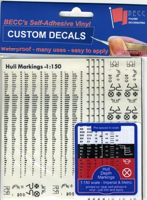 BECC Black Hull Waterline Markings Metric & Imperial 1:200 Model Boat ...
