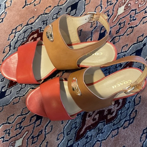 Coach Leather Sandals Stacked Wood Wedges Women’s Size 9 | eBay