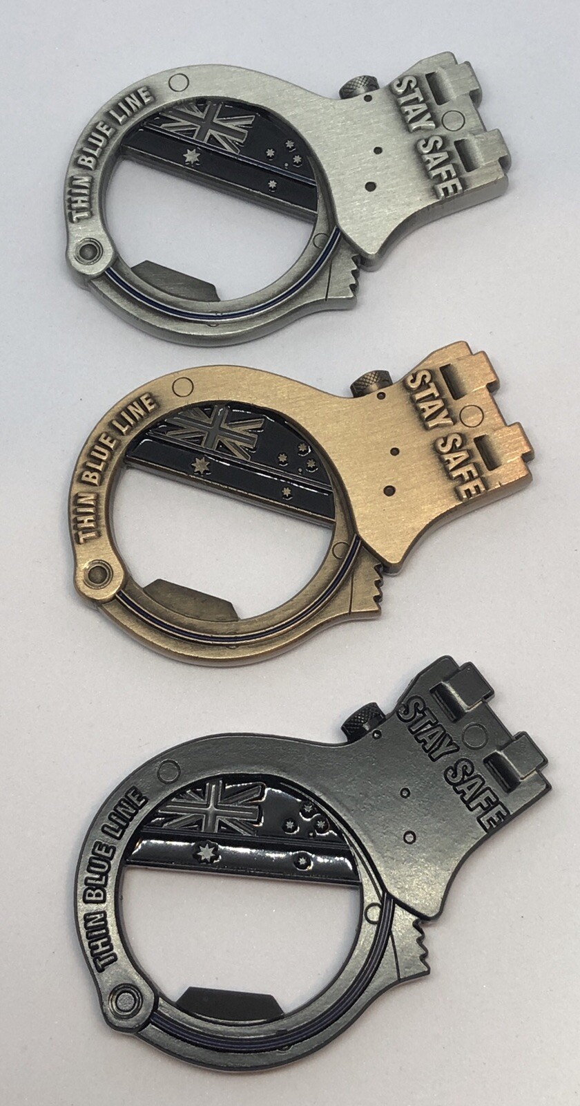 Handcuff Coin / Bottle Opener, Silver, Police, Thin Blue Line, 1 x Item ...