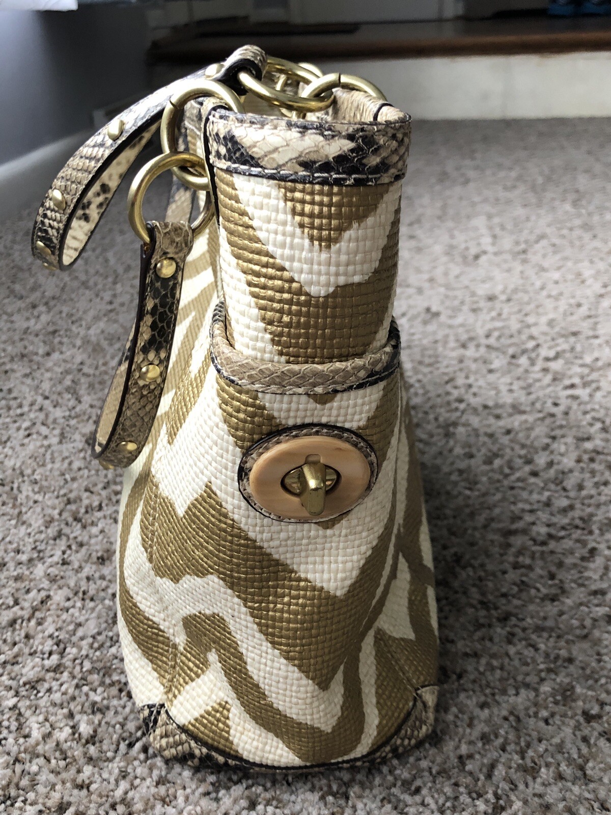 COACH GOLD IVORY ZEBRA PRINT RAFFIA STRAW TOTE PURSE … - Gem