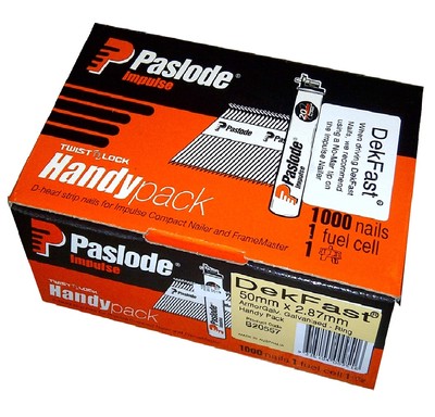Paslode DEKFAST IMPLUSE NAIL 65x2.87mm 1000Pcs & Fuel Cell, Galvanised ...