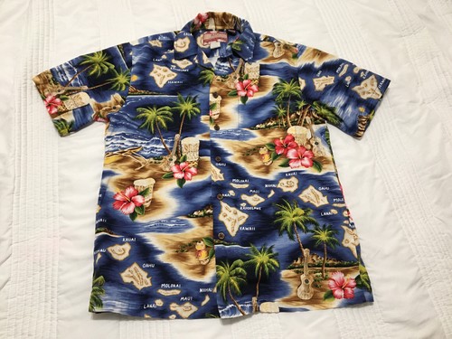 Men’s Vintage RJC Hawaiian Aloha Shirt Blue Island Floral Tropical Size ...