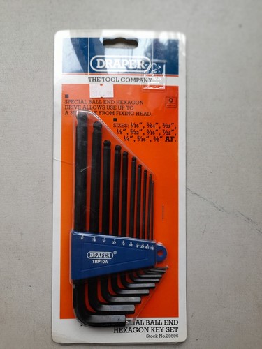 Draper Extra Long 10 Pce Allen Key Set Imperial Hexagon Ball End Hex 1/ ...