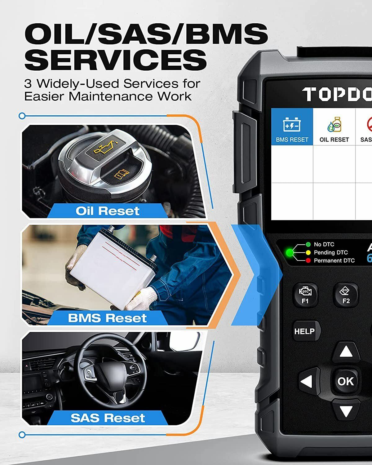 TOPDON AL600 Check Engine OBD2 Scanner ABS SRS Code Reader Diagnostic ...