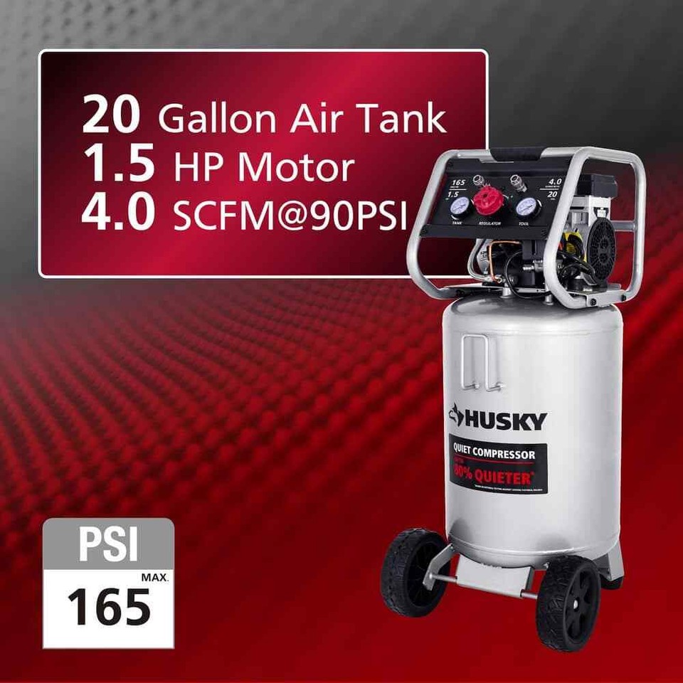 Husky 20 Gal. 165 PSI Vertical Electric Oil-Free Compressor w/ Gauges ...