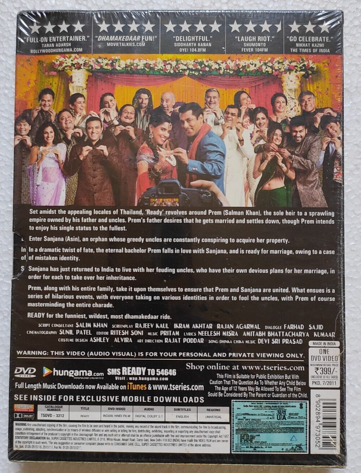 Ready DVD Bollywood Movie DVD Salman Khan Asin Thottukmal Paresh Rawal ...