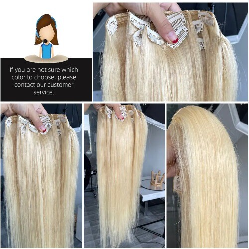 14"-24" Clip In Human Hair Extensions Brazilian Remy Extension Clip On ...