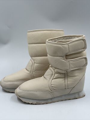Cream White Sherpa Lined Snow Boots Ski Shoes Women's Size 7 Metal Ski ...