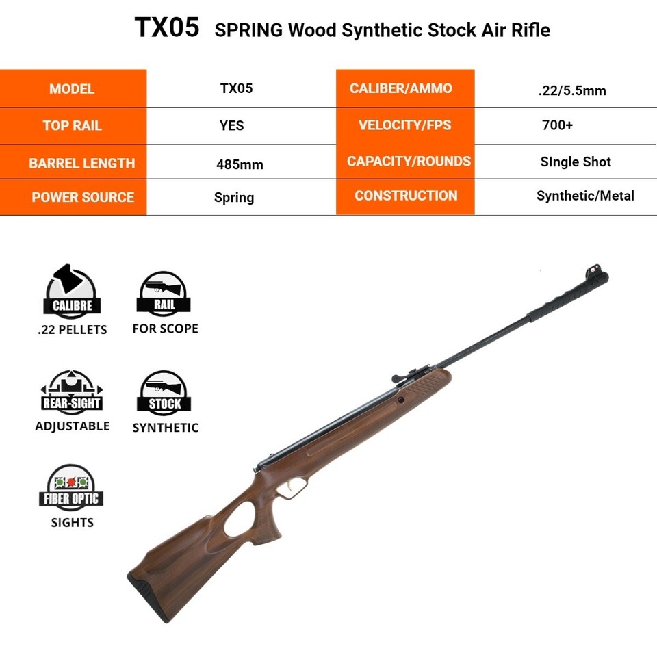 Salix TX05 .22 Break Barrel Spring Wood Look 700+ FPS Air Rifle 5.5mm ...