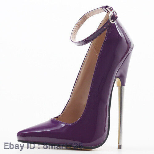 7 Inch Stiletto Studs Metal High Heels Pointed Toe Ankle Wraps Size 5-15 | eBay