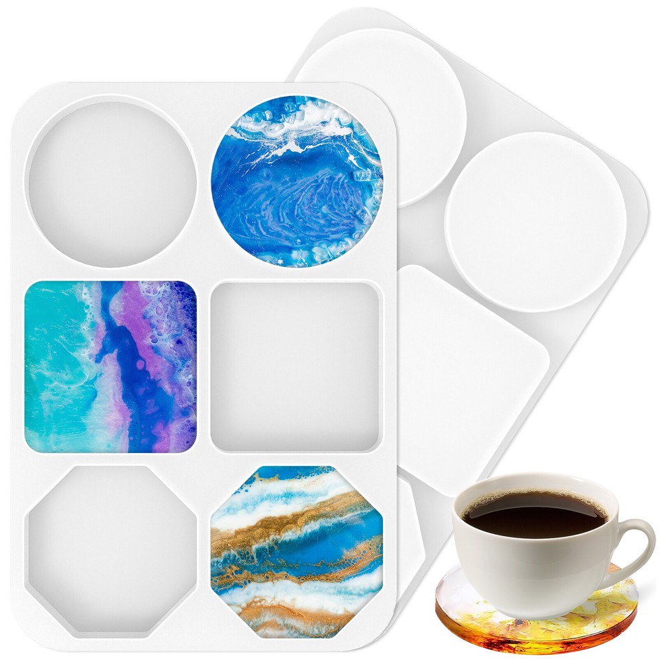 6-Cavity Silicone Cup Mat Mold Non-Stick Resin Cup Mat Mold for Resin ...