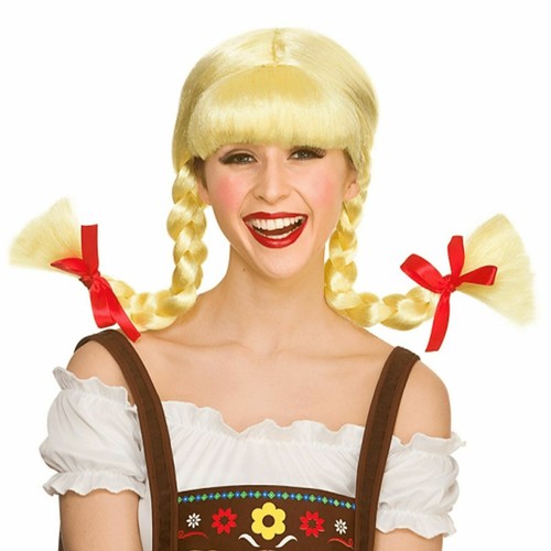Ladies FUNNY OKTOBERFEST BEER GIRL WIG Plaits Blonde Pigtail German ...