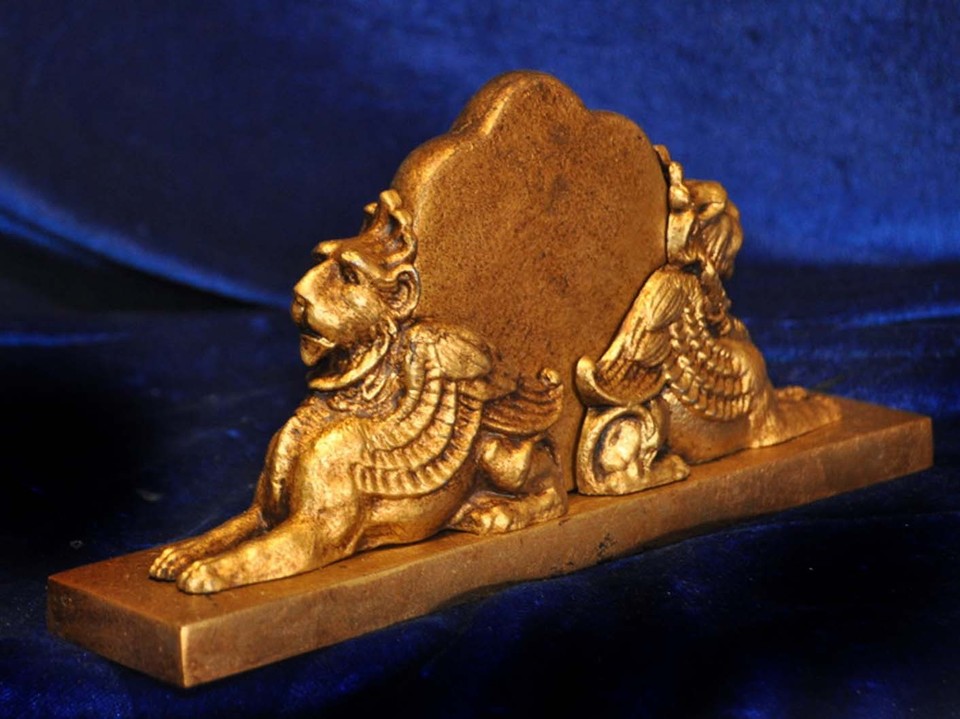 NEOCLASSICAL SPHINX WINGED LION BUST ORMOLU RELIEF GILT GREEK ROMAN ...