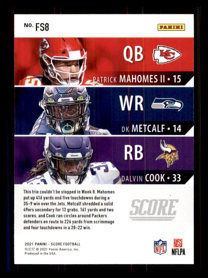 2021 Football 2021 Score Mahomes II/Metcalf/Cook NFL #FS8 FS1 | eBay