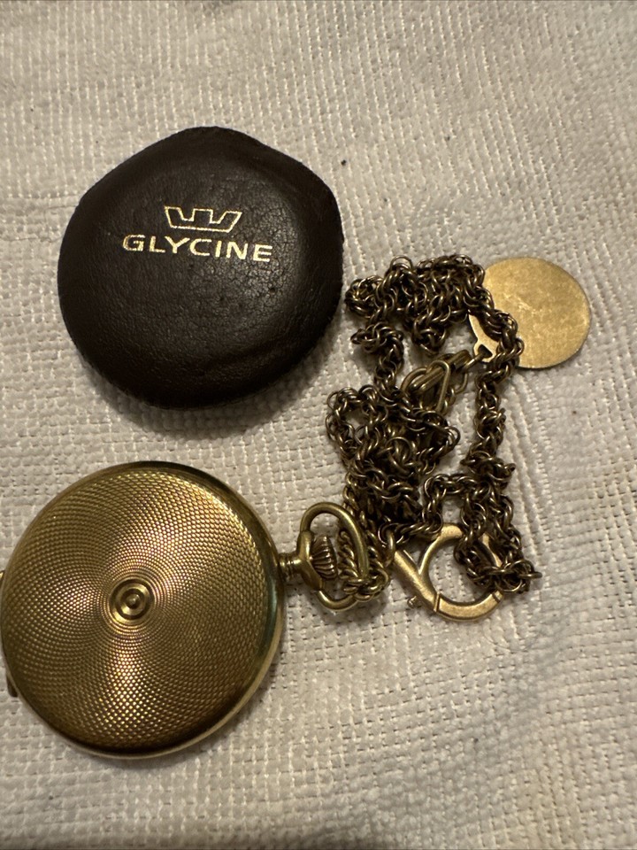 VINTAGE GLYCINE GOLD FILLED SWISS MADE ROMAN NUMERAL POCKET WATCH WITH ...