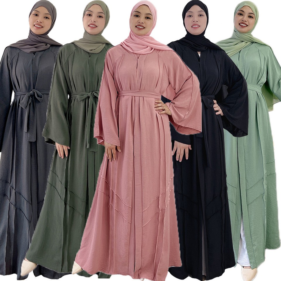 Kimono Open Abaya Muslim Women Maxi Dress Islamic Robe Kaftan Dubai ...