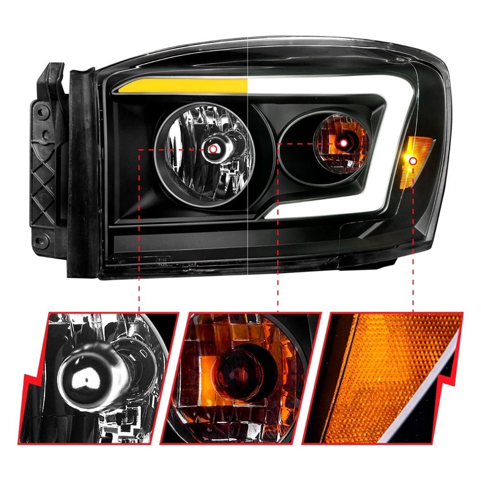 For Dodge Ram 3500 06-09 Headlights Driver & Passenger Side Black ...