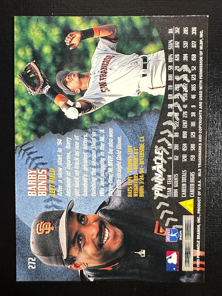 Barry Bonds 1995 Pinnacle Baseball Card San Francisco Giants #272 | eBay