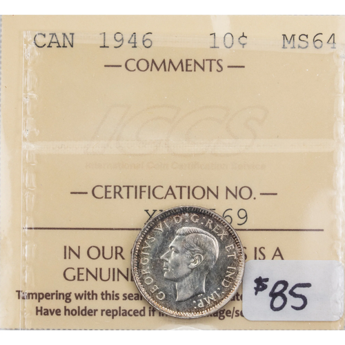 Canada 1946 10 Cents Dime Silver Coin - ICCS MS-64 | eBay