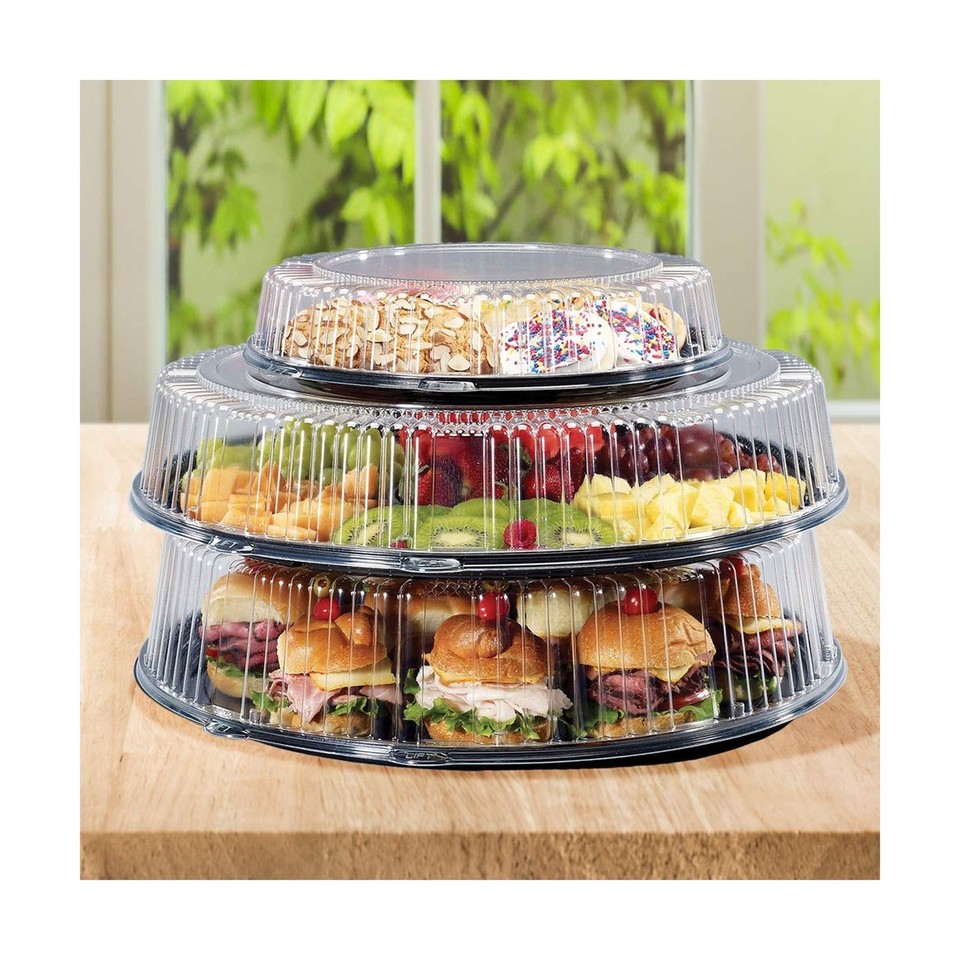 CheckMate Plastic Round Catering Tray and Dome Lid Combo, Clear/Black ...