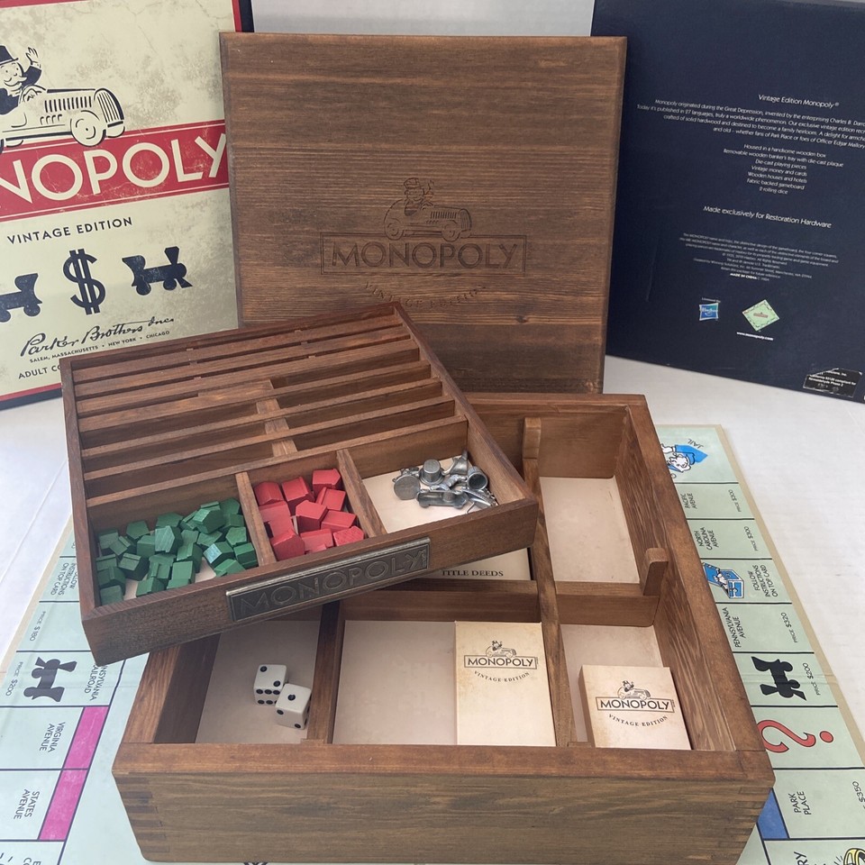 Monopoly Vintage Edition Restoration Hardware Wooden Game Board Hasbro ...