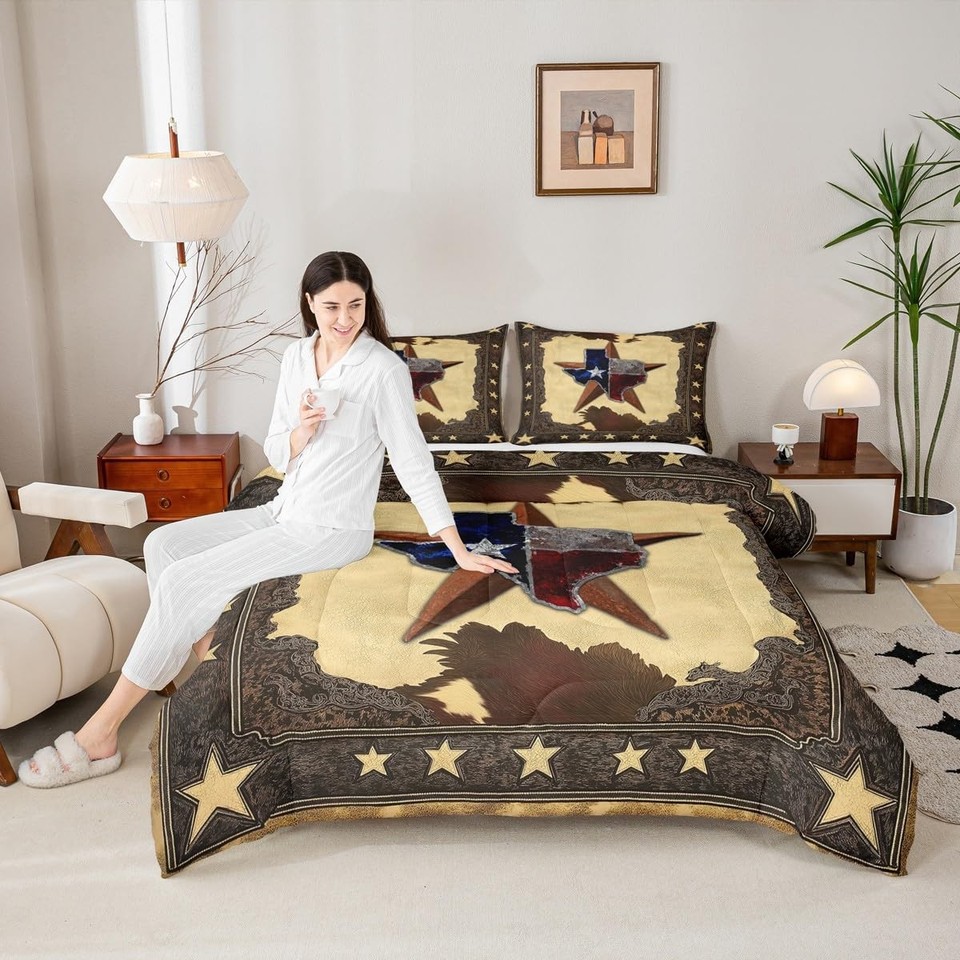 Western Texas Star Kids Bedding | Rustic Cow Print Comforter Sets King ...