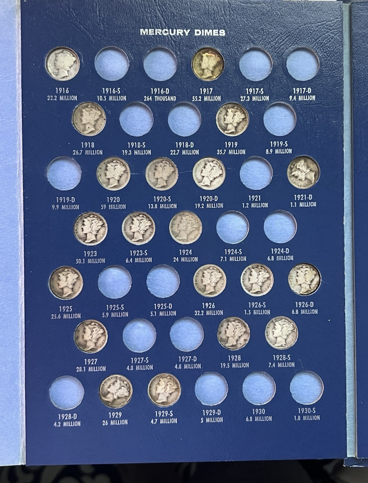 Harris Silver Dime Book Mercury Dimes and Rosevelt Dimes 94 Coins Total ...