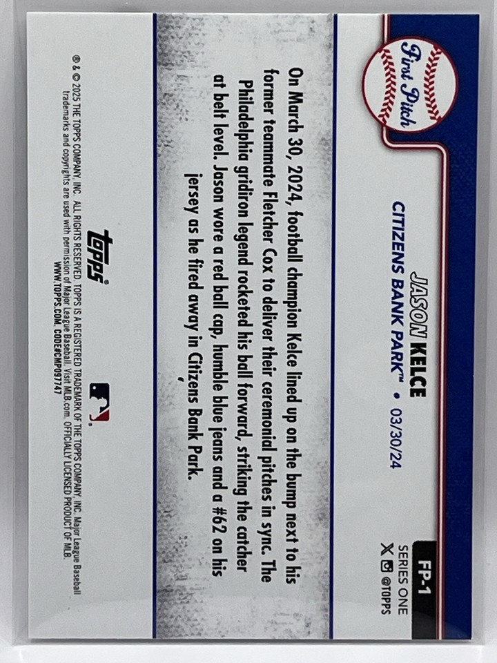 2025 Topps Series 1 JASON KELCE First Pitch #FP-1 Citizens Bank Park ...