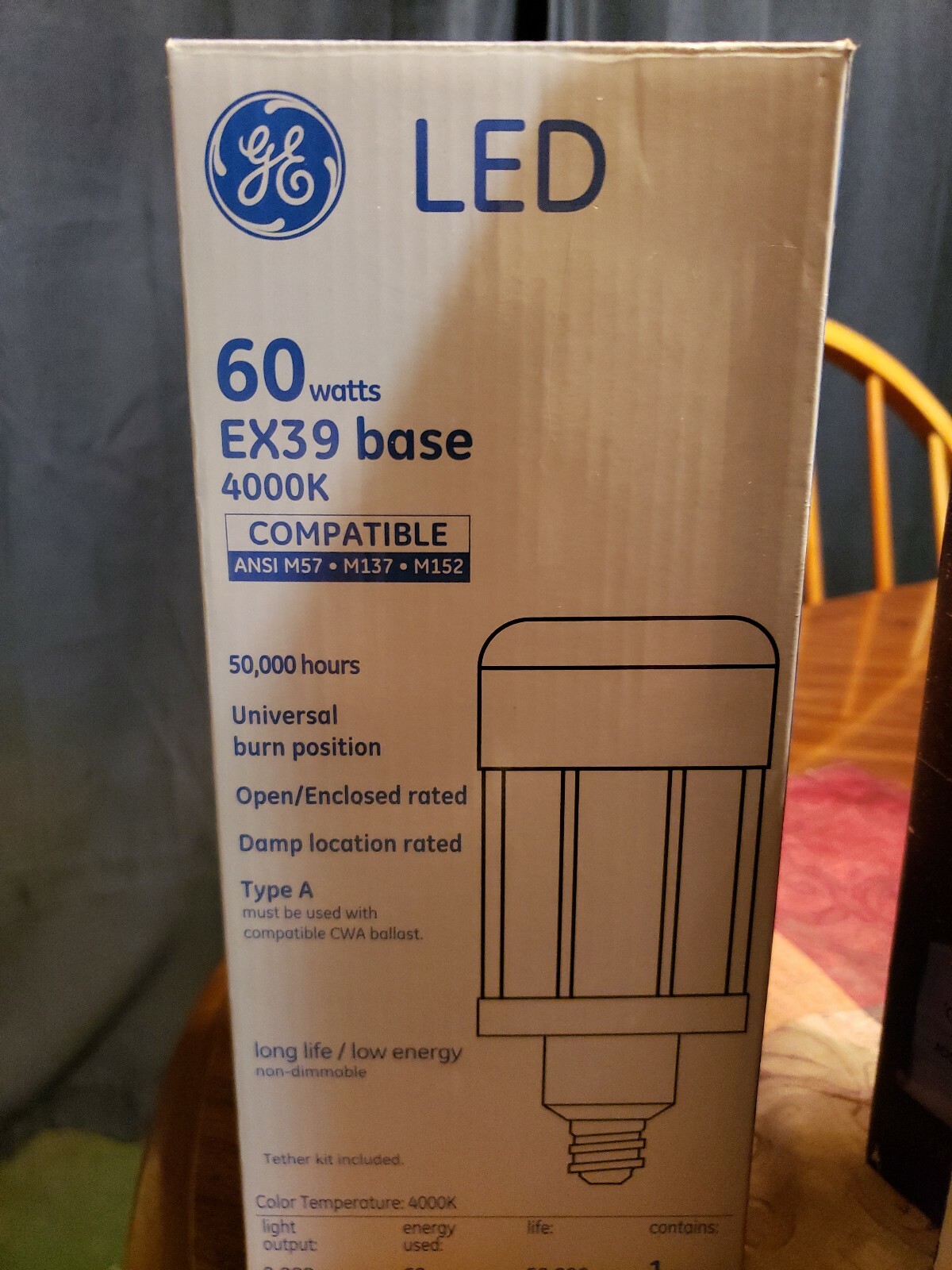 NEW LED Lamp GE 43263 BD17 Clear 4000K (Daylight White), EX39 Base 60W ...