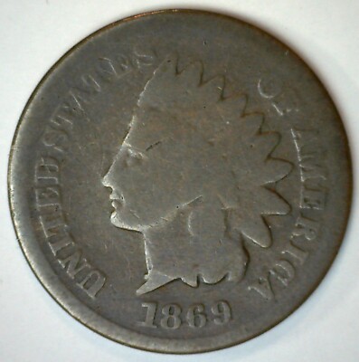 1869 Indian Head Bronze One Cent Penny Genuine US 1c Type Coin Good | eBay