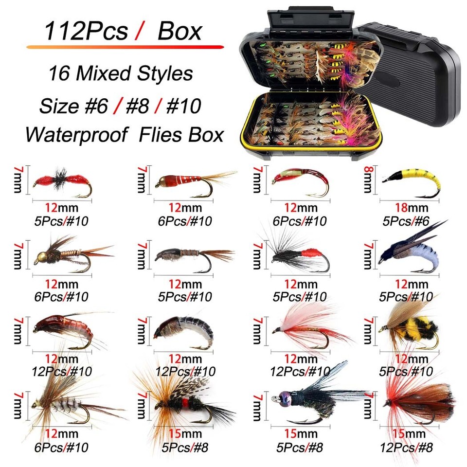 24-126Pcs Wet Dry Flies Nymph Ant Tying Hook Trout Fishing Fly Lure ...