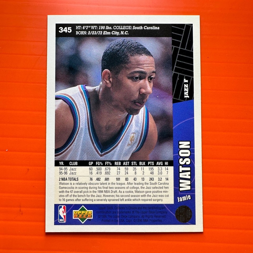 1996-97 Collector's Choice Utah Jazz Basketball Card #345 Jamie Watson ...