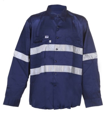 WORKSENSE Cotton Drill Shirts xS Long Sleeve 3M Reflective Tape Blue ...