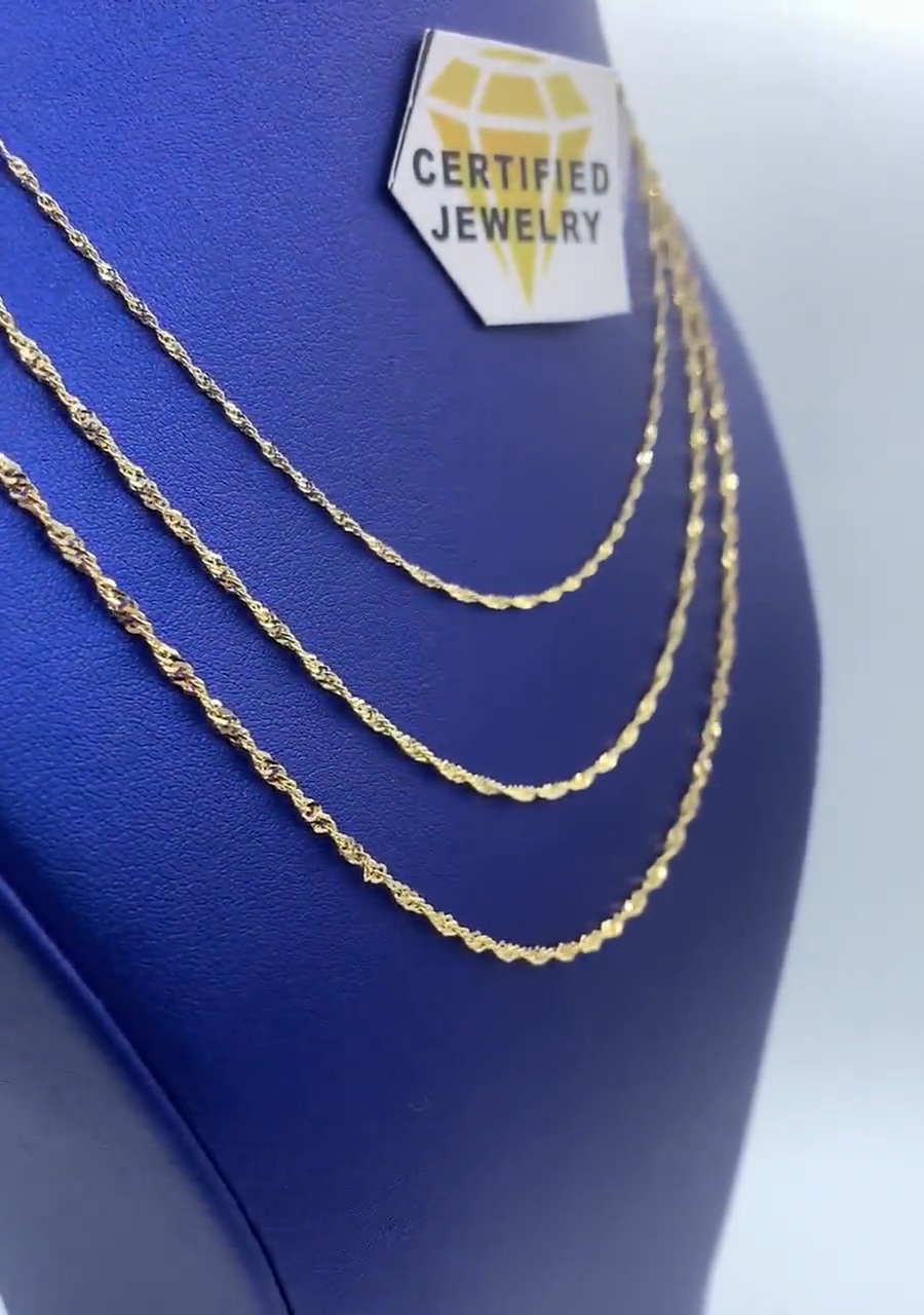 Solid 14K Yellow Gold Singapore Rope Chain Necklace, 1.5mm - 2.1mm Wide ...