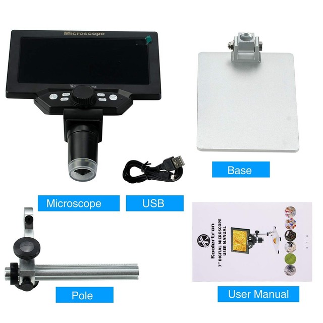 7 Inch LCD Digital USB Microscope Koolertron 12mp 1-1200x Magnification ...