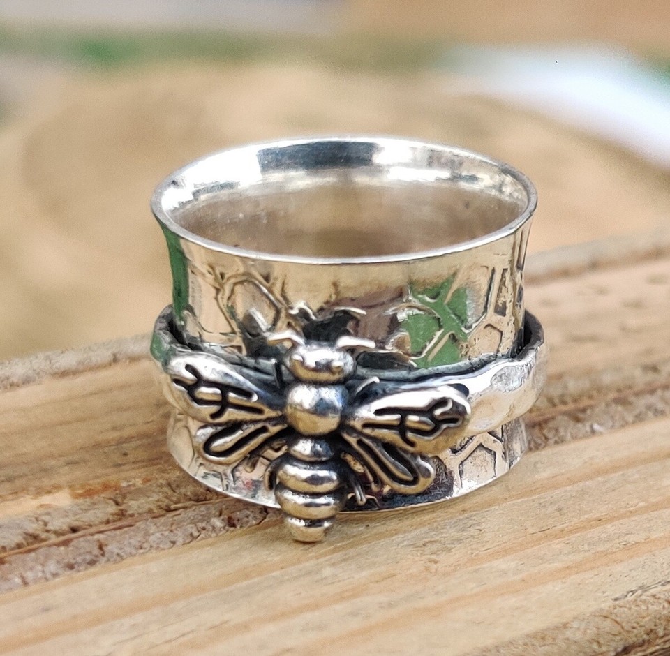 Bee Spinner Ring 925 Sterling Silver Meditation Jewelry All Size MO442 ...