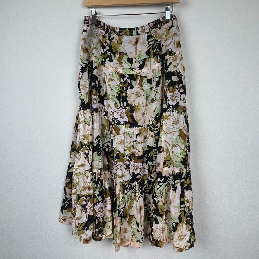 Pyramid Collection Tiered Maxi Skirt XL Forest Fairy Boho Prairie Lined ...