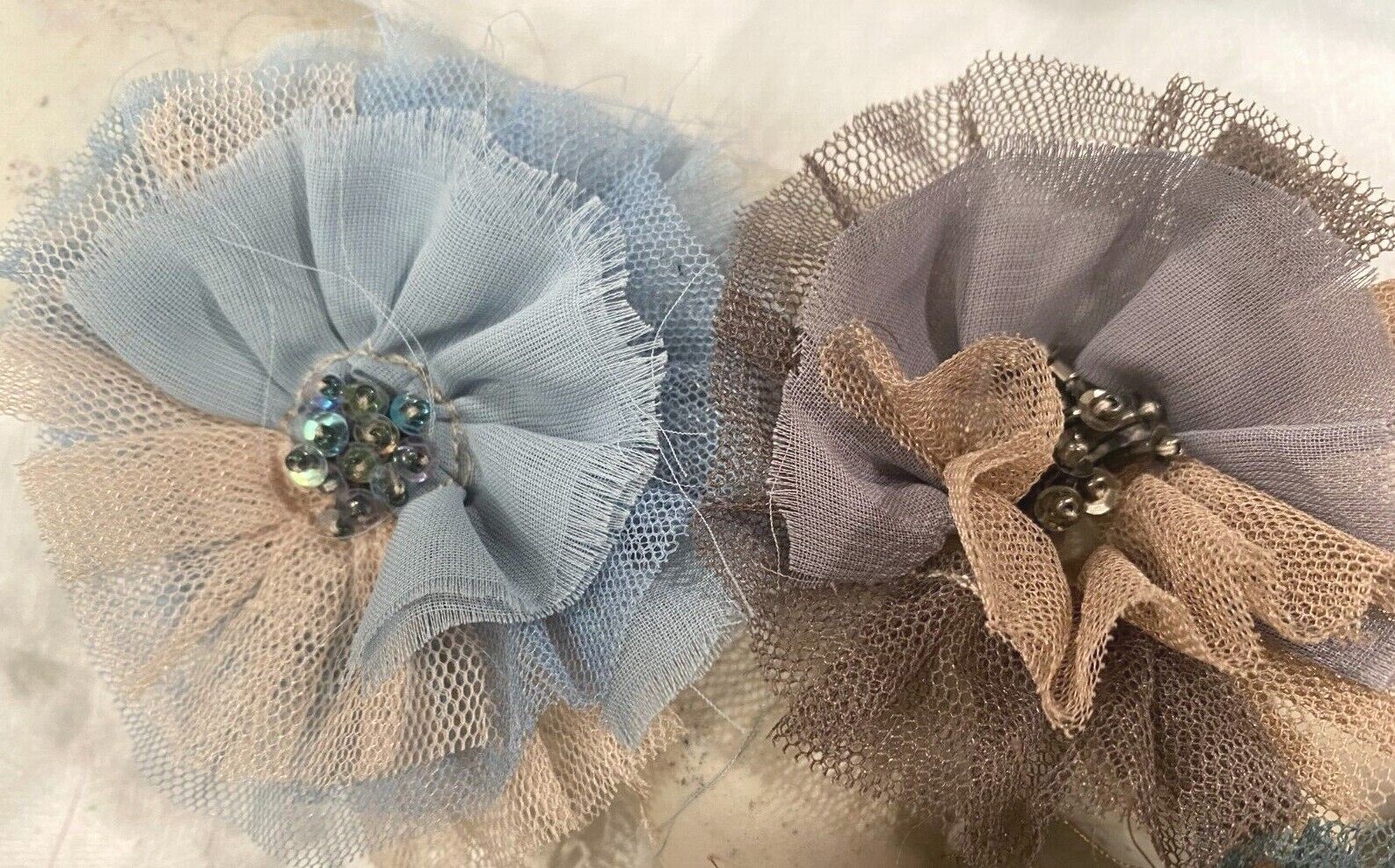 vintage applique boho flower layered netting beads hand sewn 3.5 ...