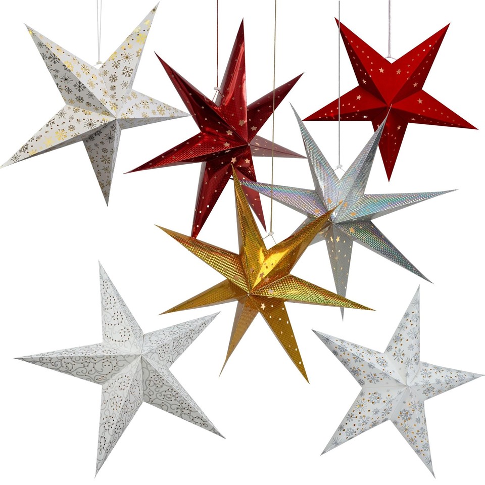 Large LED Decorative Festive Paper Star Hanging Christmas Lantern Xmas ...