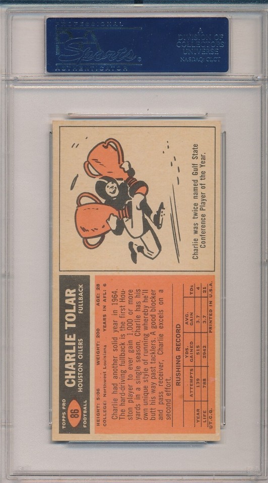 1965 TOPPS #86 CHARLIE TOLAR, SHORT PRINT - PSA 5 EX (SVSC) CENTERED ...
