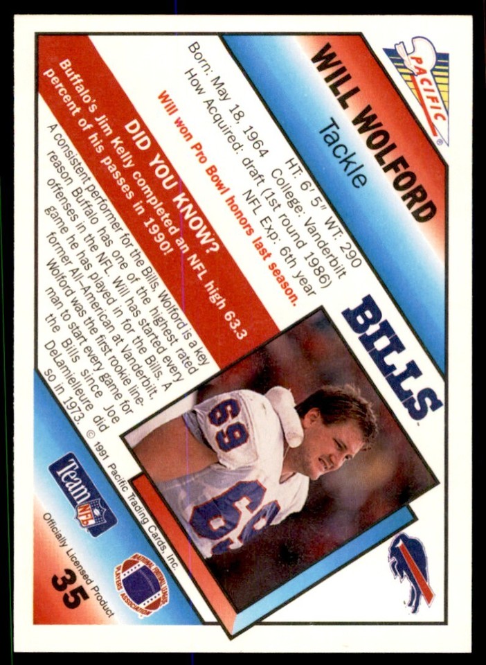 1991 Pacific Will Wolford . Buffalo Bills #35 | eBay