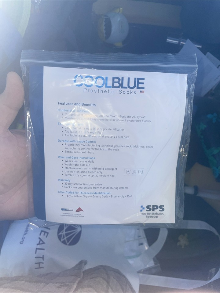 Lot Of 5 Cool blue prosthetic socks. 3 3ply, One 5 Ply And One 6 Ply ...